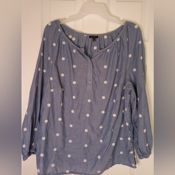 Talbots | Tops | Talbots Blue Chambray Peasant Tunic Blouse With ...